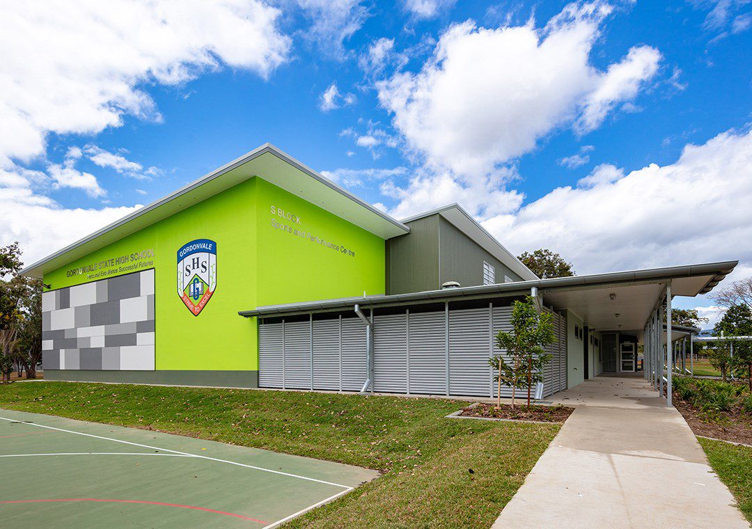 New school hall with Cemintel Surround core neutral palette | Cemintel